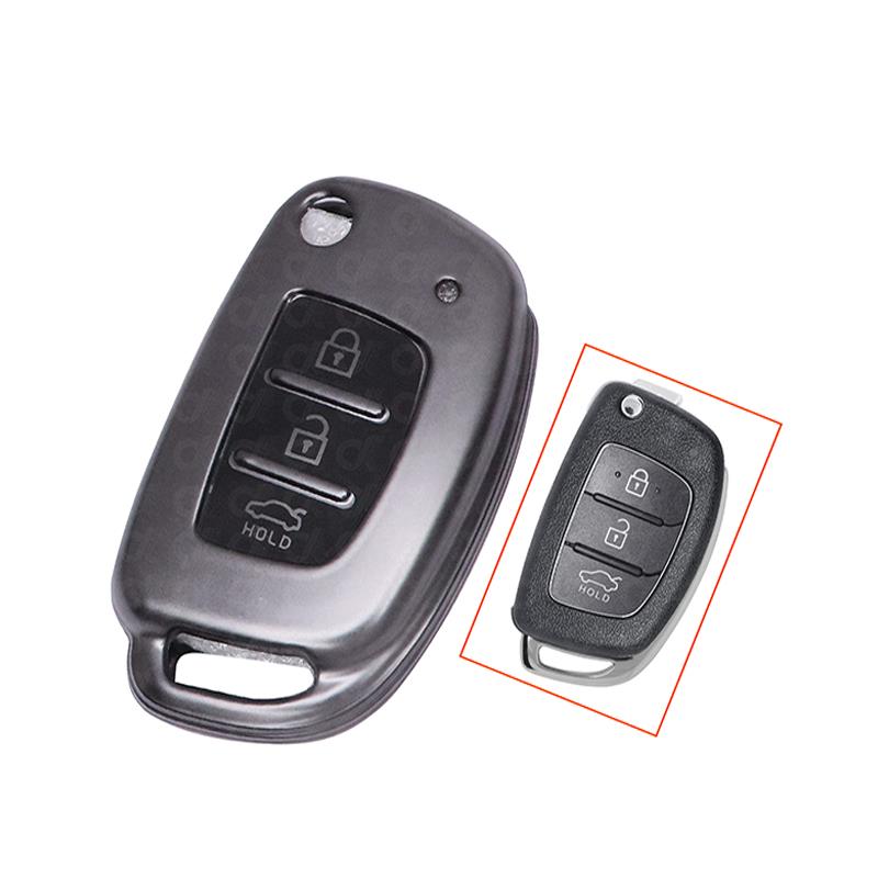 Nano High Quality Cover for Hyundai Flip Remote Key 3 Buttons Black And ...