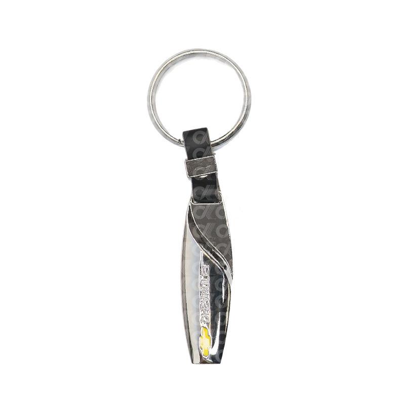 Chevrolet Silver Metal Key Chain Yellow Logo